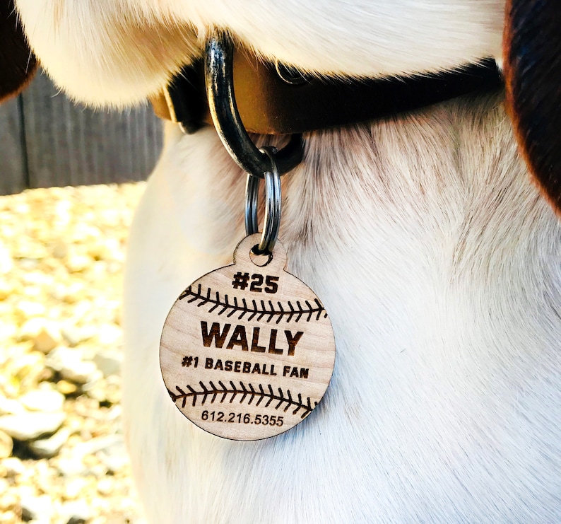 Custom Engraved Wood Dog Tag Unique Wooden Dog Tag Baseball - Etsy