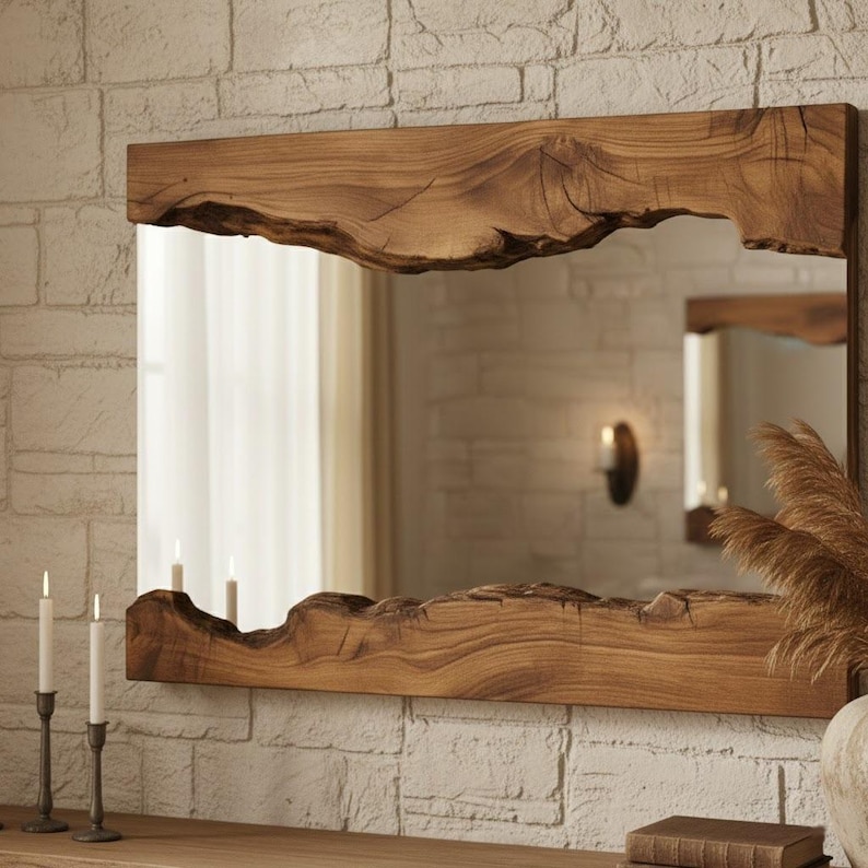 Walnut Live Edge Mirror – Handmade Wood Wall Mirror for Living Room ...