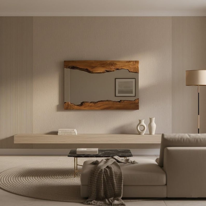 Walnut Live Edge Mirror – Handmade Wood Wall Mirror for Living Room ...