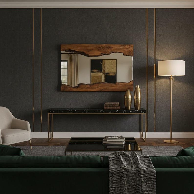 Walnut Live Edge Mirror – Handmade Wood Wall Mirror for Living Room ...