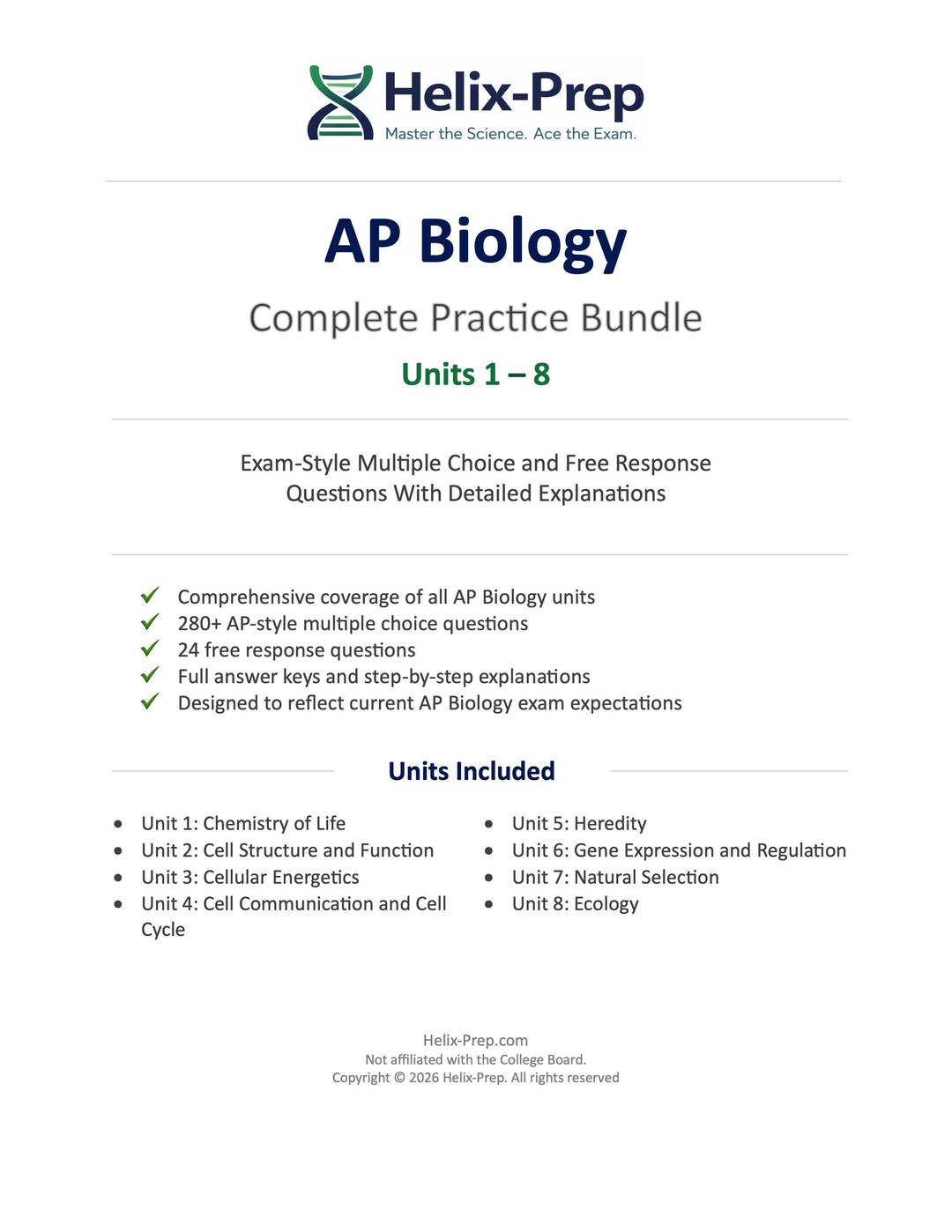 AP Biology Units 1-8 Practice Bundle | Exam Style Mcqs and Frqs With ...