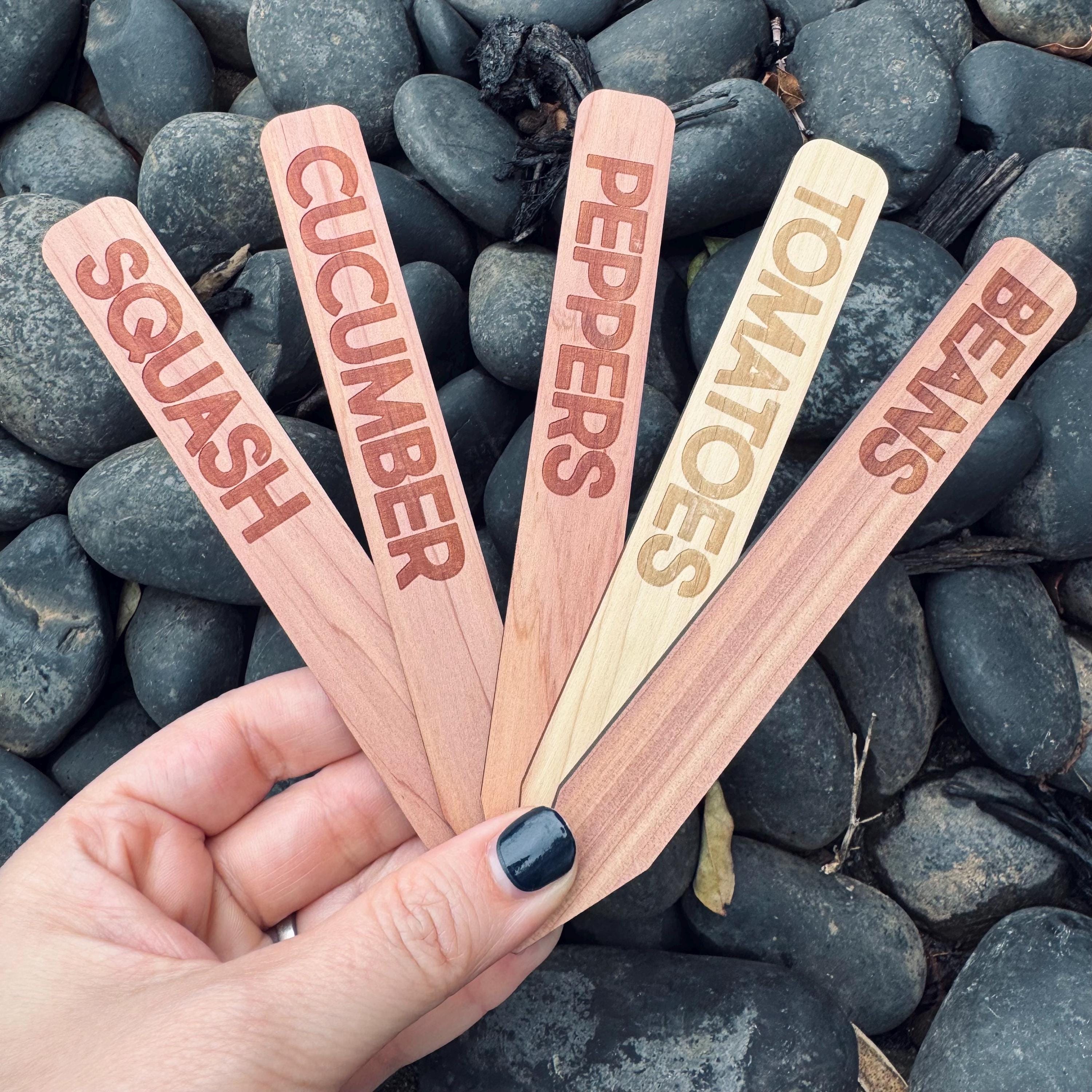 Wood Cedar Garden Markers • Engraved Plant Stake Marker • Personalized ...
