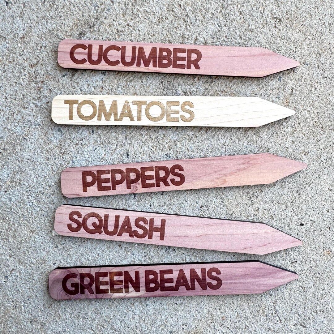 5-pack Summer Garden Cedar Wood Markers • Engraved Plant Stake Marker ...