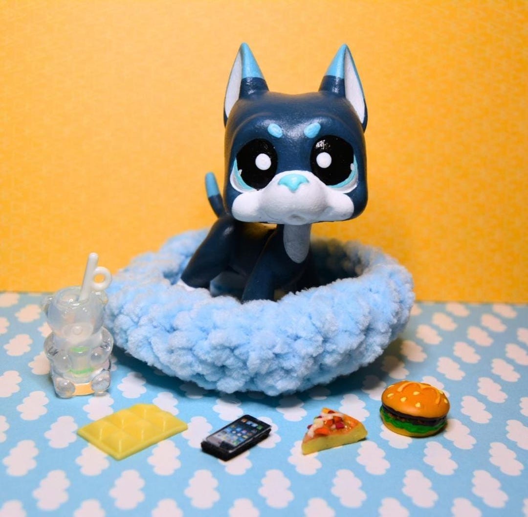 Custom Littlest Pet Shop Great Dane Dog, Blue OOAK LPS With Accessories ...