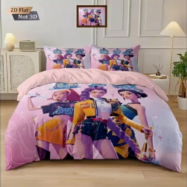 K-pop Demon Hunters Bedding Set Anime Quilt Duvet Cover Gift for Kids ...