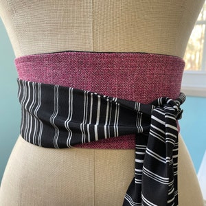 Graphic Print Obi Belt Sash, Pink Print Obi Belt, Black White Striped ...