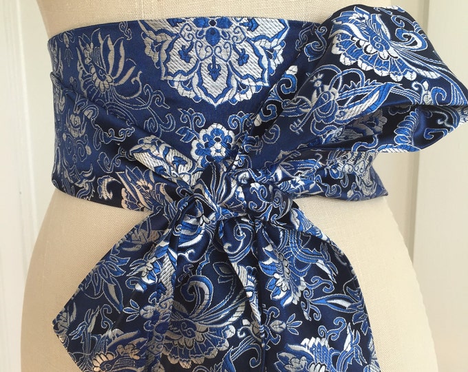 Delft Blue White Obi Belt, Asian Brocade Obi Sash, Waist Cincher Sash ...