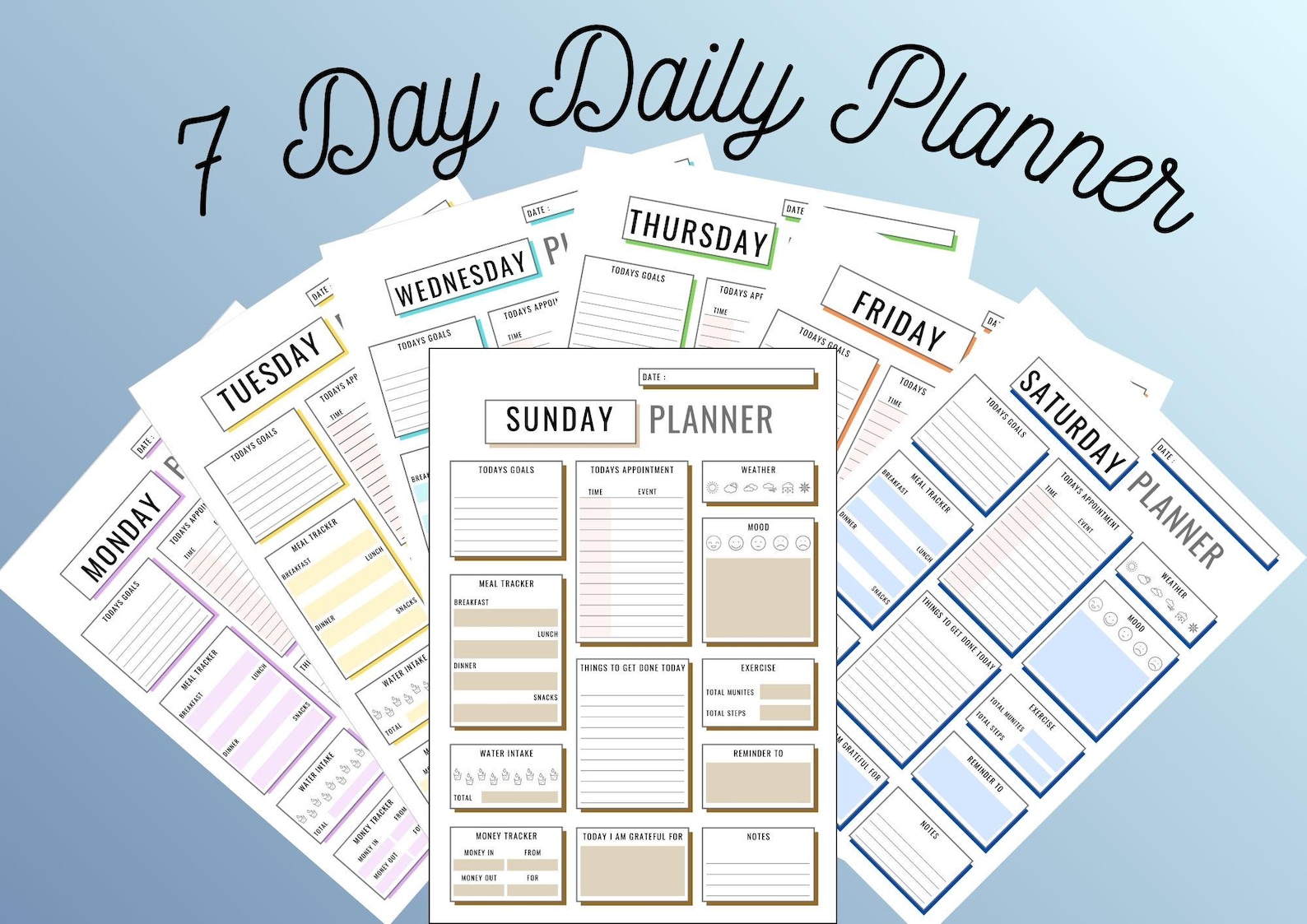 7 Day Daily Planner Printable | Habit & Meal Tracker (instant Download ...