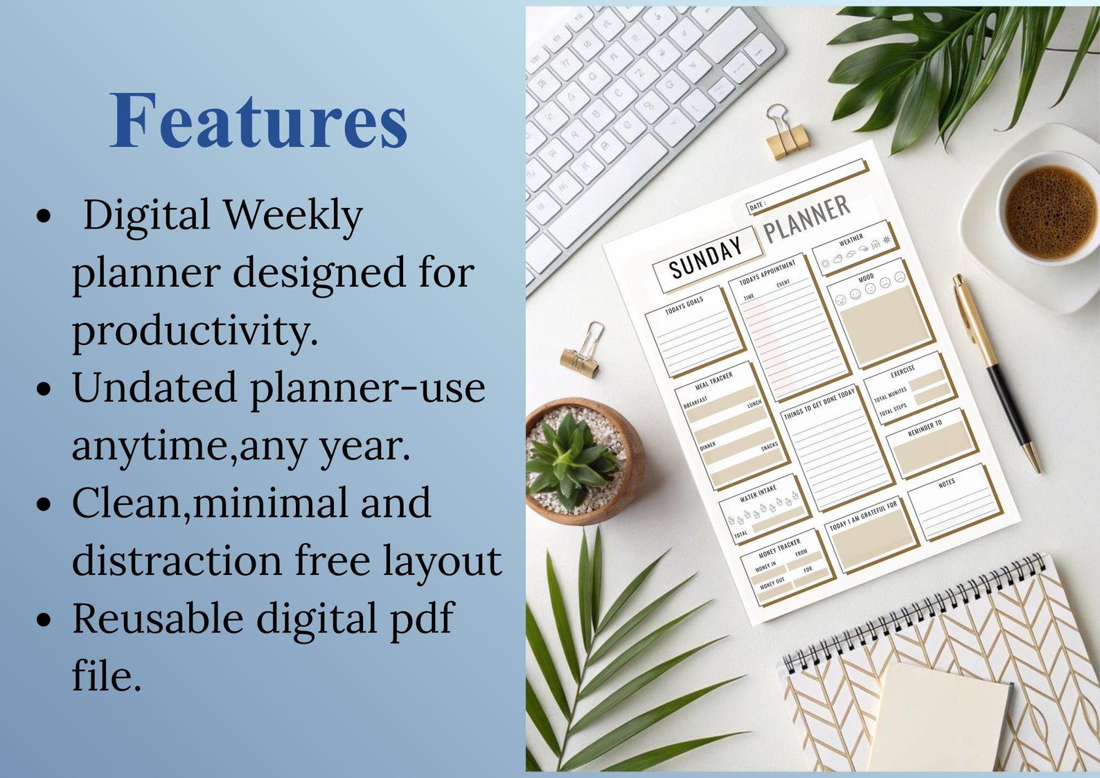 7 Day Daily Planner Printable | Habit & Meal Tracker (instant Download ...