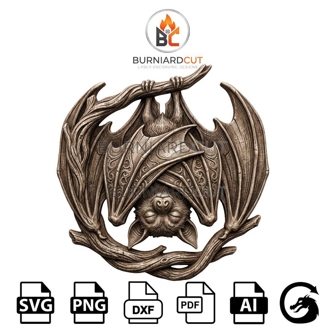 Bat Engraving Design – Laser Cut Files Svg Dxf Ai Png Pdf, Digital ...