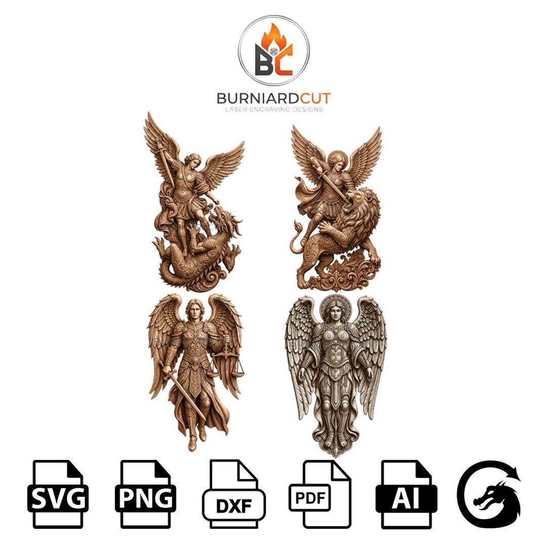 Bundle 4 Archangel Bull Engraving Design – Laser Cut Files Svg Dxf Ai ...