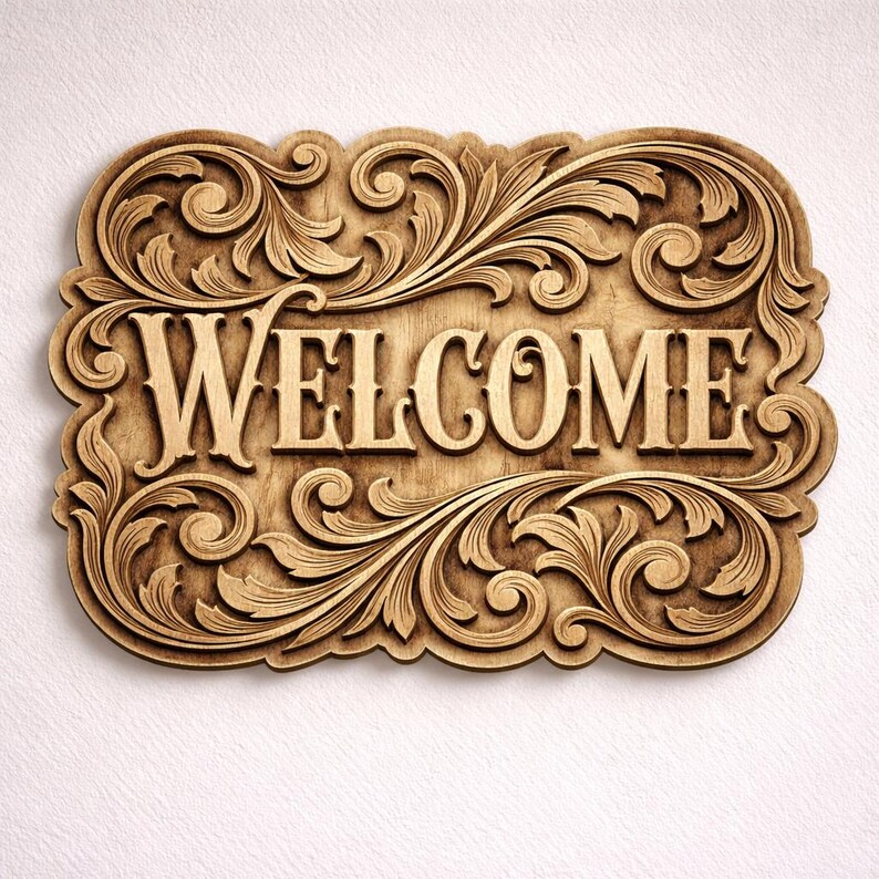 Welcome Sign Engraving Design – Laser Cut Files Svg Dxf Ai Png Pdf ...