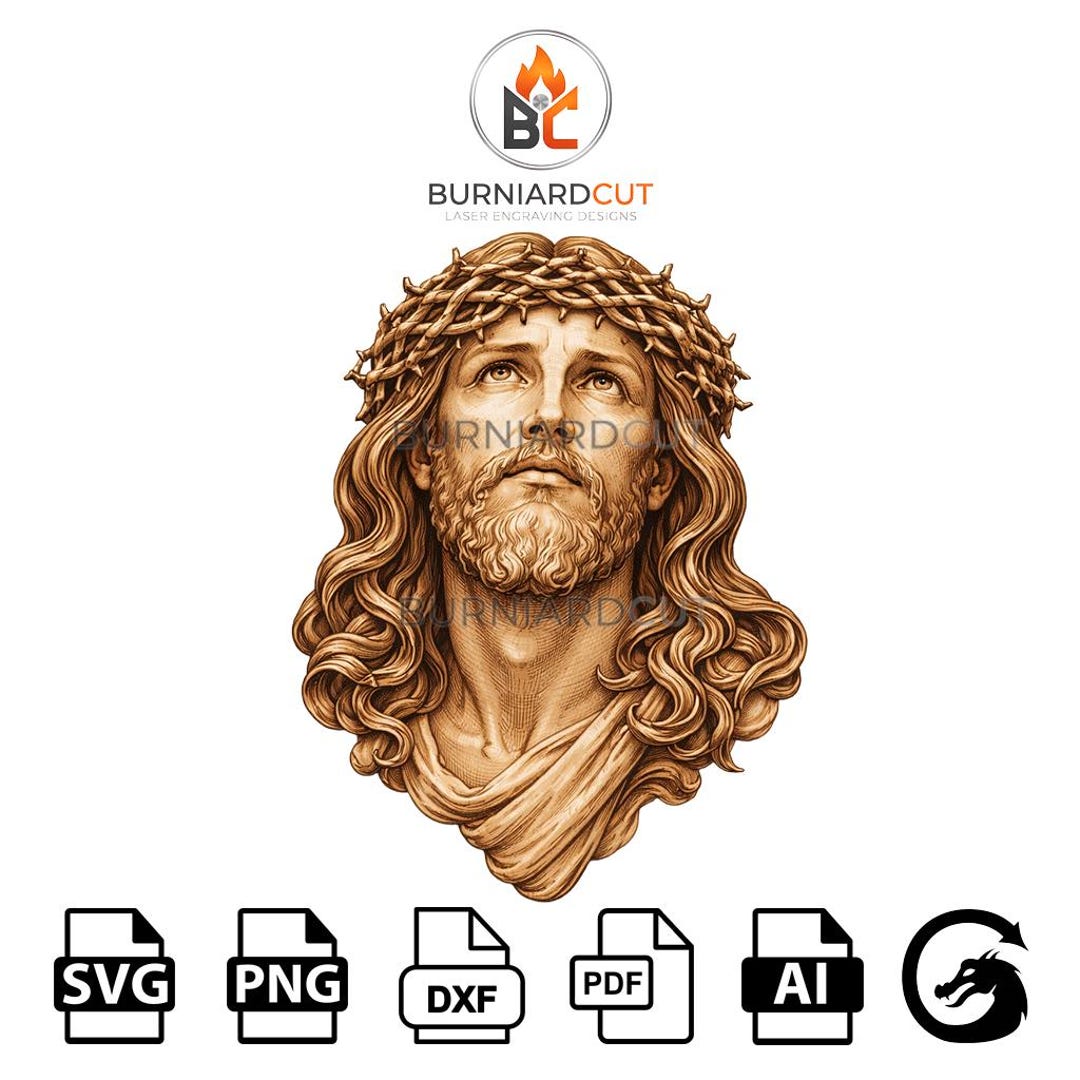 Jesus Christ Crown of Thorns Portrait Laser Engraving Design ...