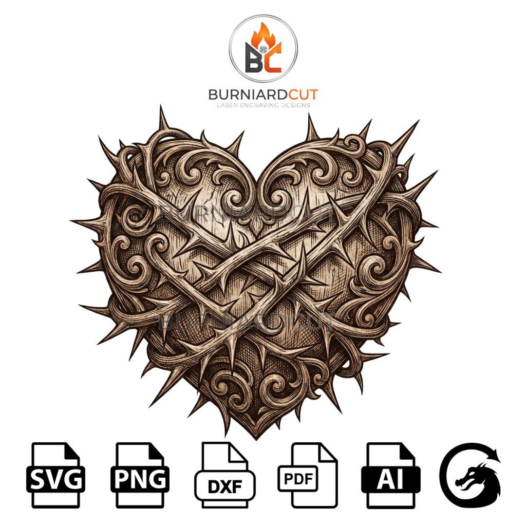 Spiked Heart – 3D Illusion Laser Engraving Design | Dark Love, Gothic ...