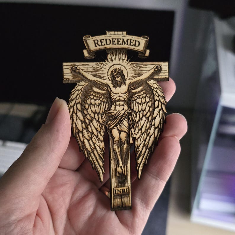 Redeemed Crucifix Engraving Design – Jesus Christ With Angel Wings on ...