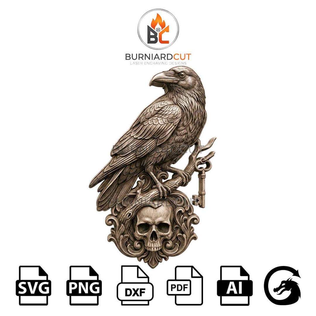 Crow With Key and Skull – 3D Illusion Laser Engraving Design | Mystery ...
