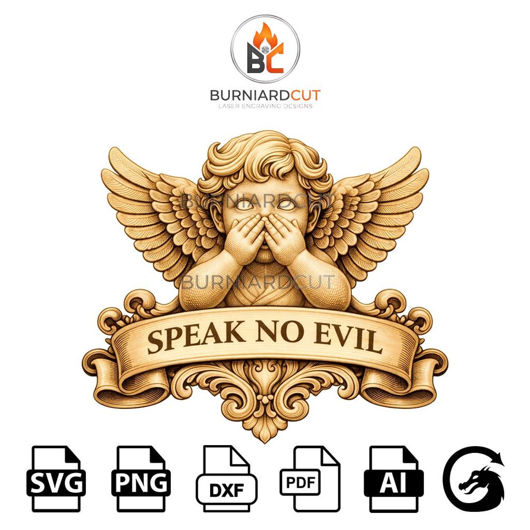 Speak No Evil Angel Engraving Design | Three Wise Angels Collection ...