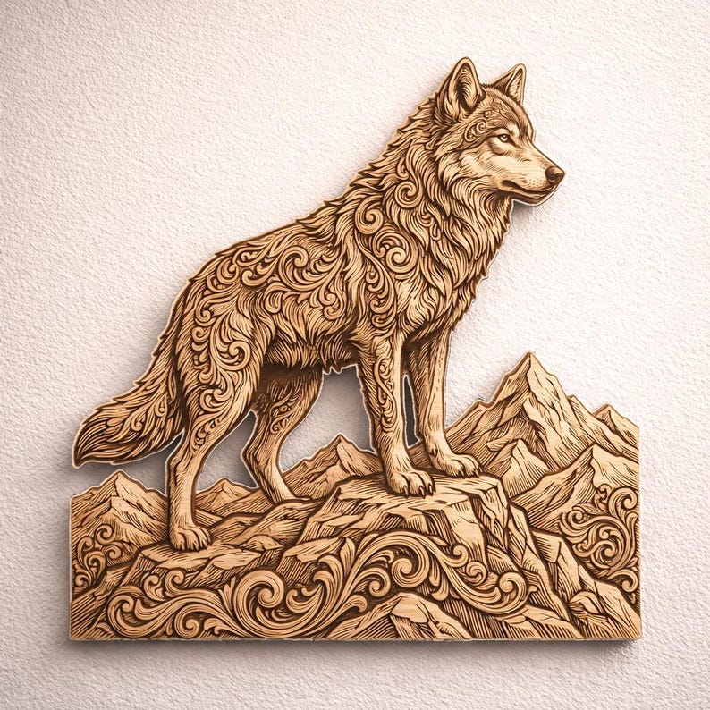 Wolf on Mountain – 3D Illusion Laser Engraving Design | Freedom ...