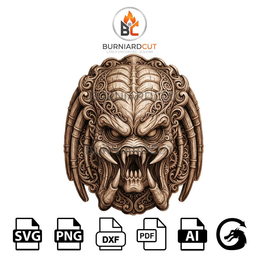 Alien Predator – 3D Illusion Laser Engraving Design | Sci-fi Creature ...
