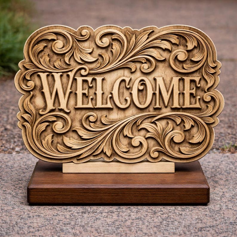 Welcome Sign Engraving Design – Laser Cut Files Svg Dxf Ai Png Pdf ...