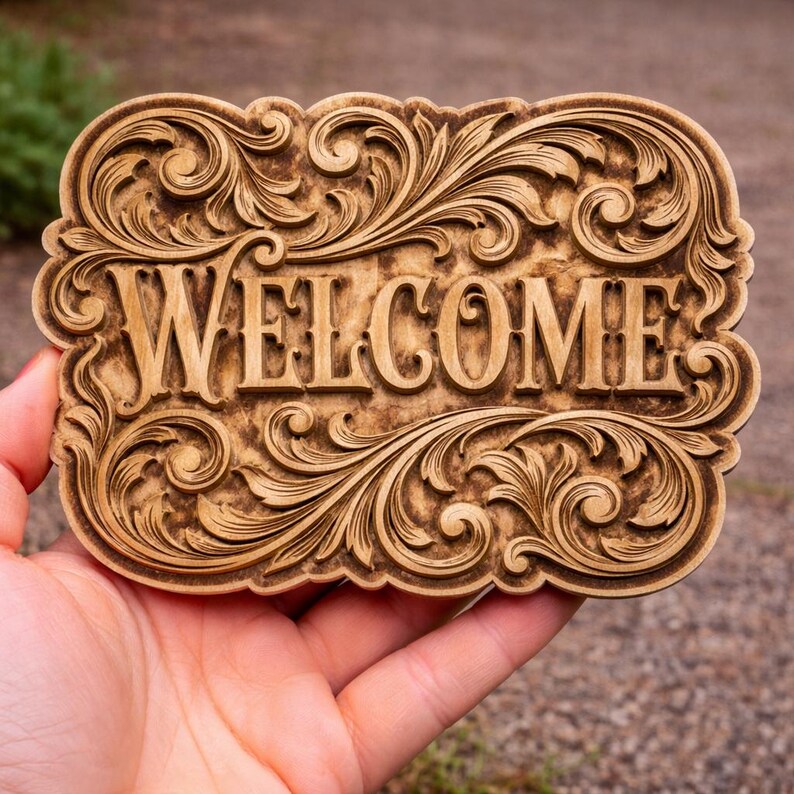 Welcome Sign Engraving Design – Laser Cut Files Svg Dxf Ai Png Pdf ...