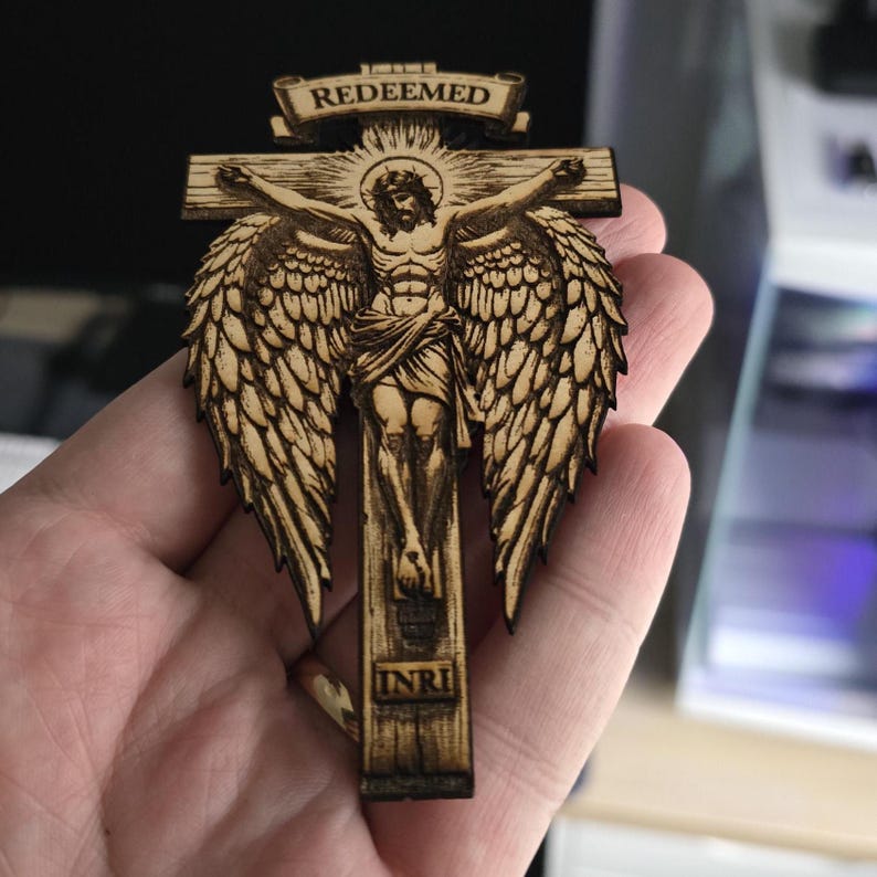 Redeemed Crucifix Engraving Design – Jesus Christ With Angel Wings on ...