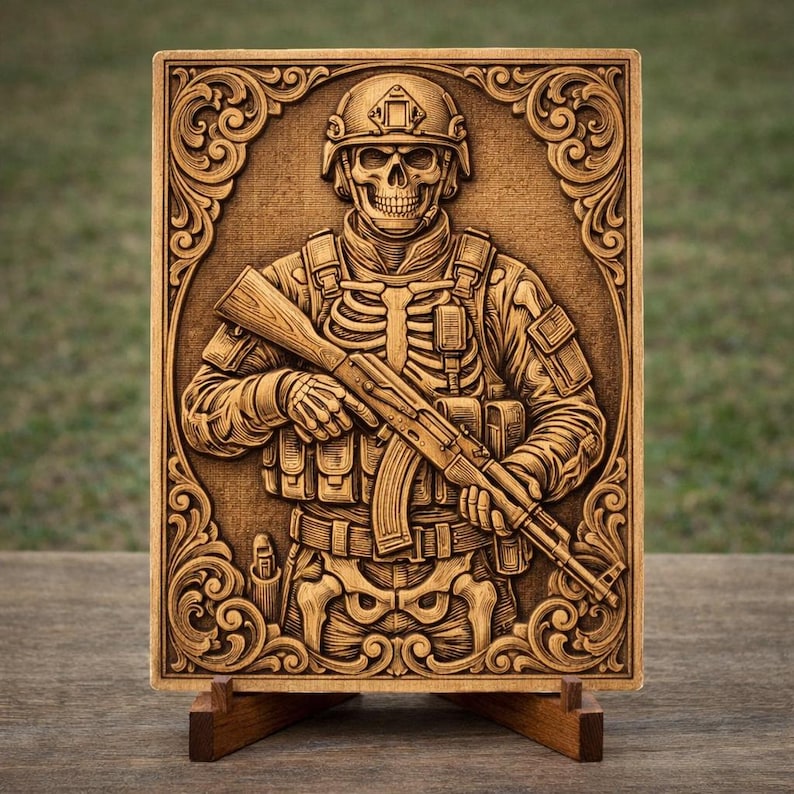 Skeleton Soldier Portrait – 3D Illusion Laser Engraving Design | War ...