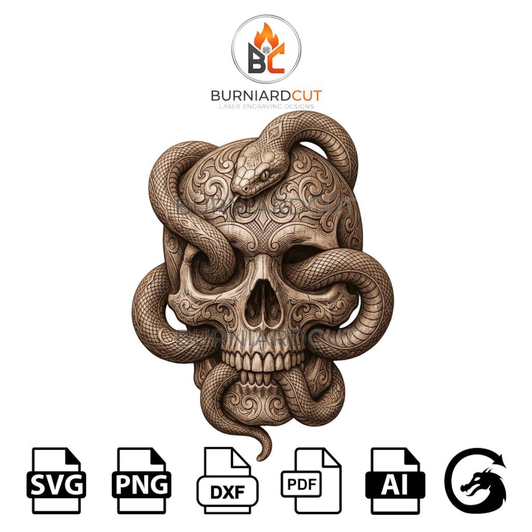 Skull With Snakes Engraving Design – Laser Cut Files Svg Dxf Ai Png Pdf ...