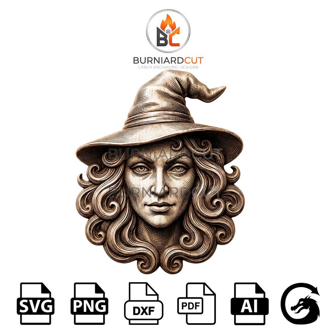 Witch Portrait – 3D Illusion Laser Engraving Design | Dark Fantasy ...