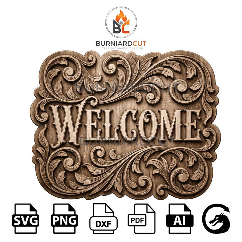 Welcome Sign Engraving Design – Laser Cut Files Svg Dxf Ai Png Pdf ...