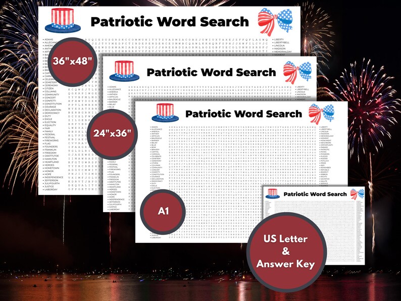 Patriotic Giant Word Search Puzzle Printable Poster for Wall, Fourth of ...