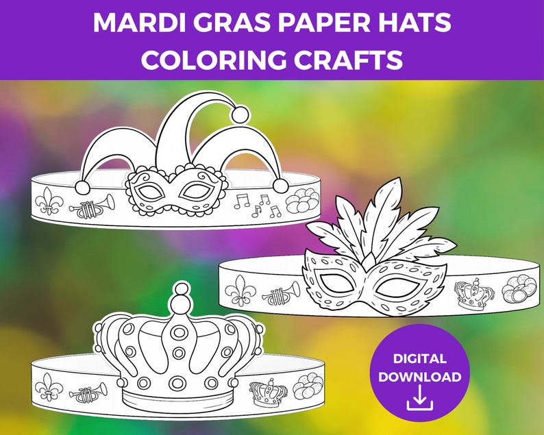 Mardi Gras Paper Crown | Color Your Own Party Hat | Kid's Printable ...