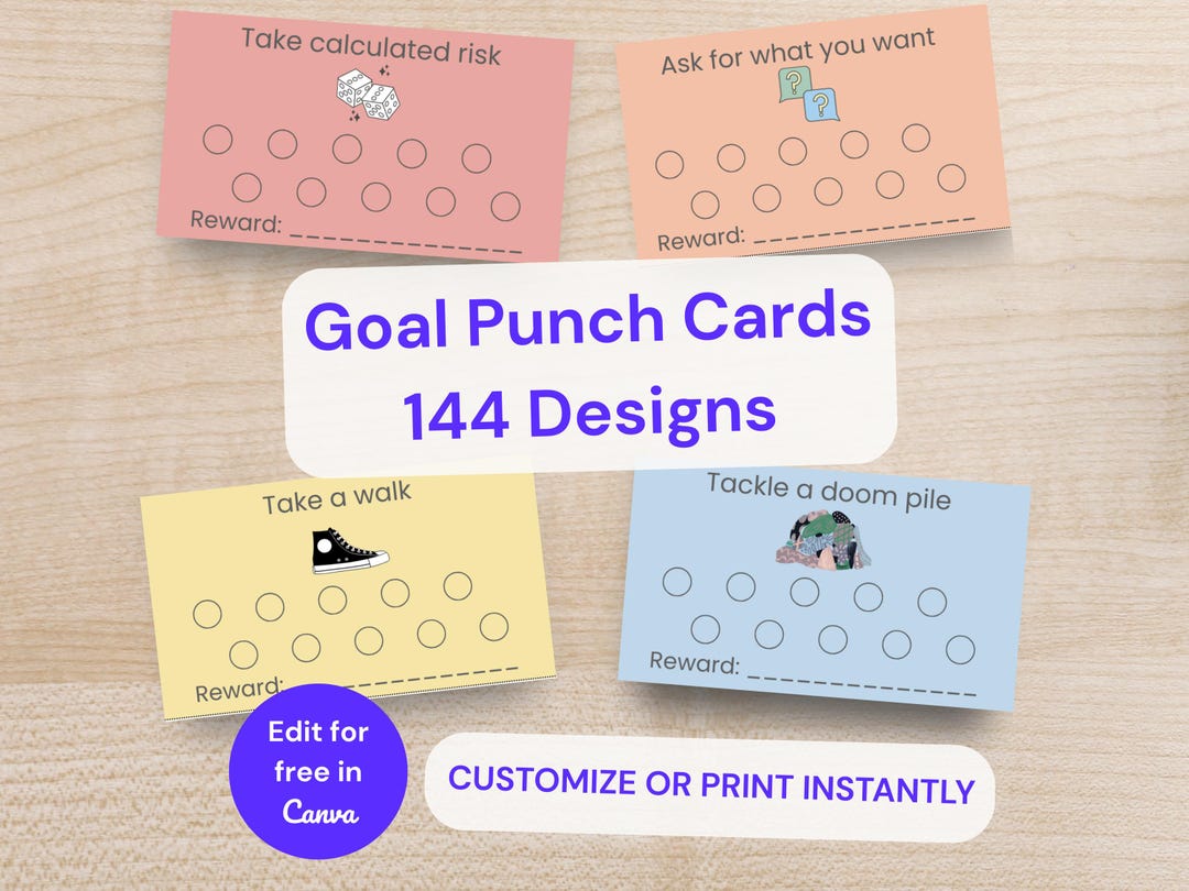 2026 Goal Punch Cards | Printable Habit Tracker | Editable Template - Etsy
