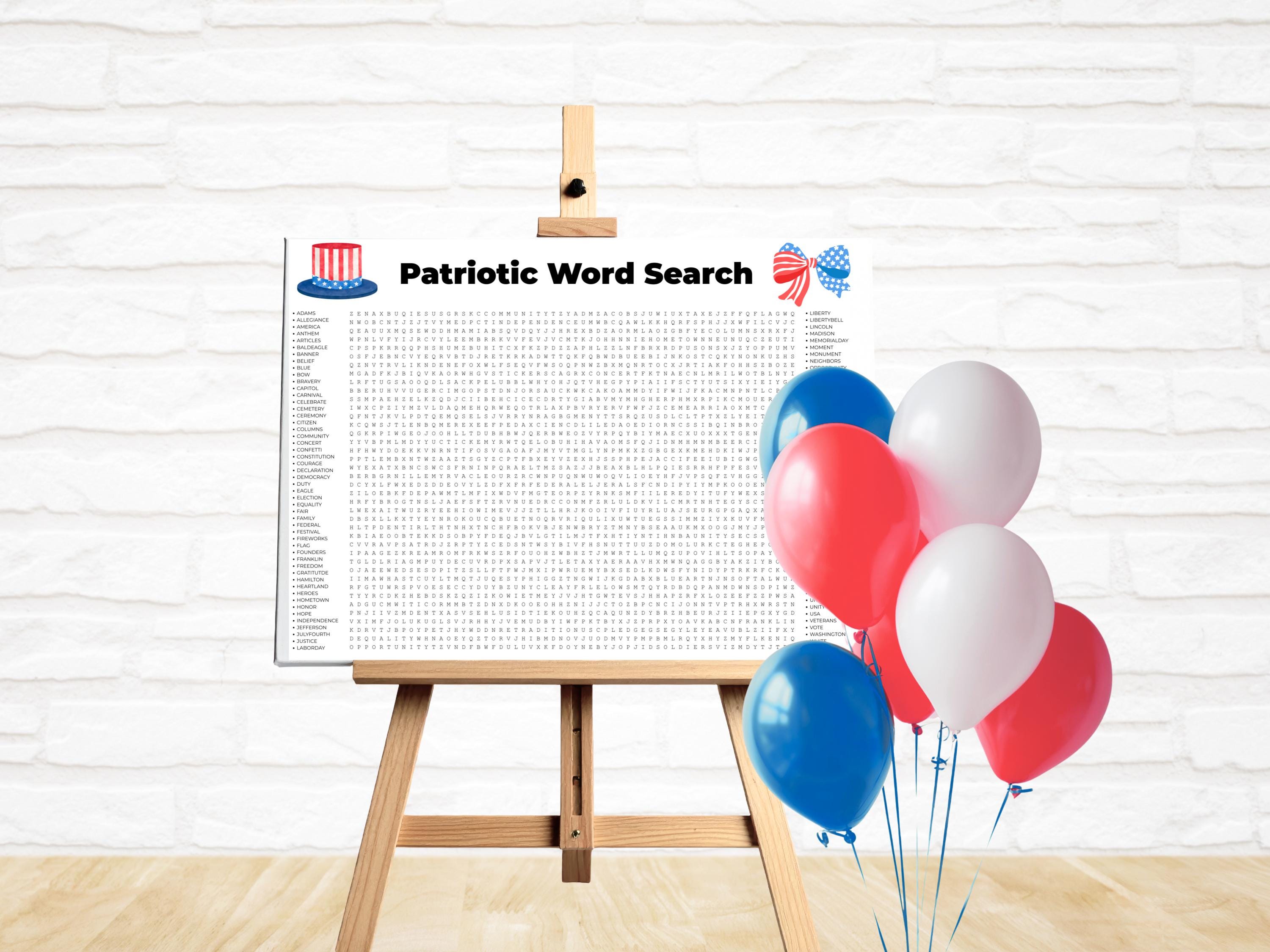 Patriotic Giant Word Search Puzzle Printable Poster for Wall, Fourth of ...