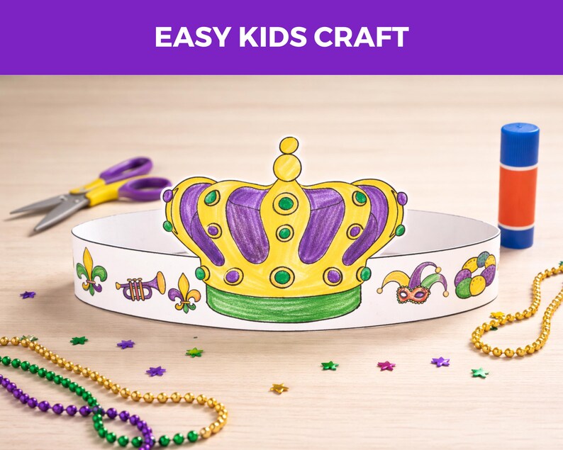 Mardi Gras Paper Crown | Color Your Own Party Hat | Kid's Printable ...