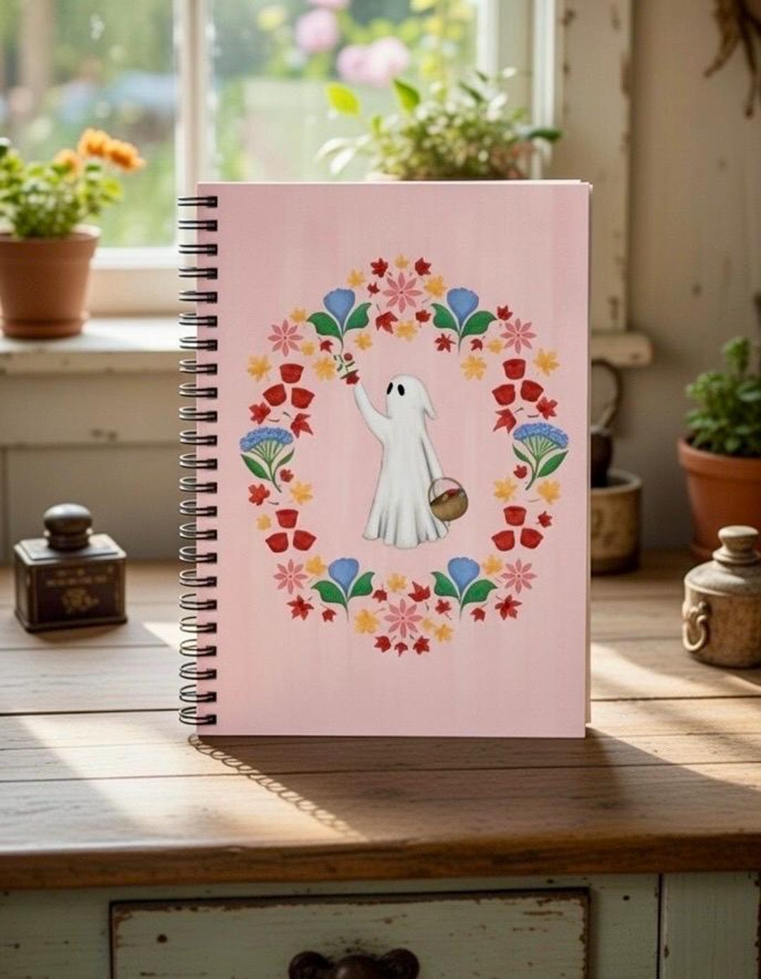 Spiral Notebook Floral Ghost Design | Ruled Line Sketchbook - Etsy