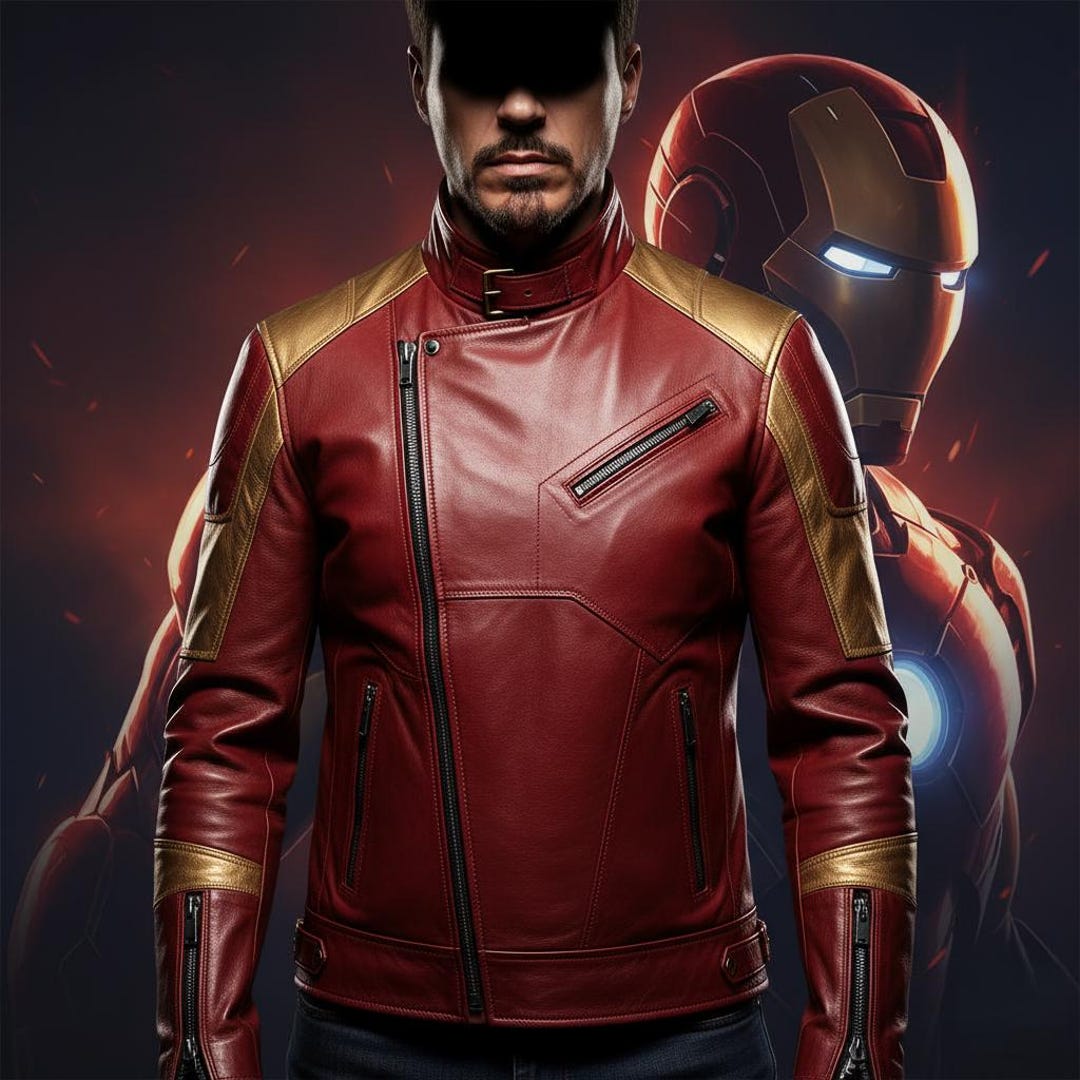 Iron Man Inspired Leather Jacket | Red & Gold Superhero Style Jacket ...