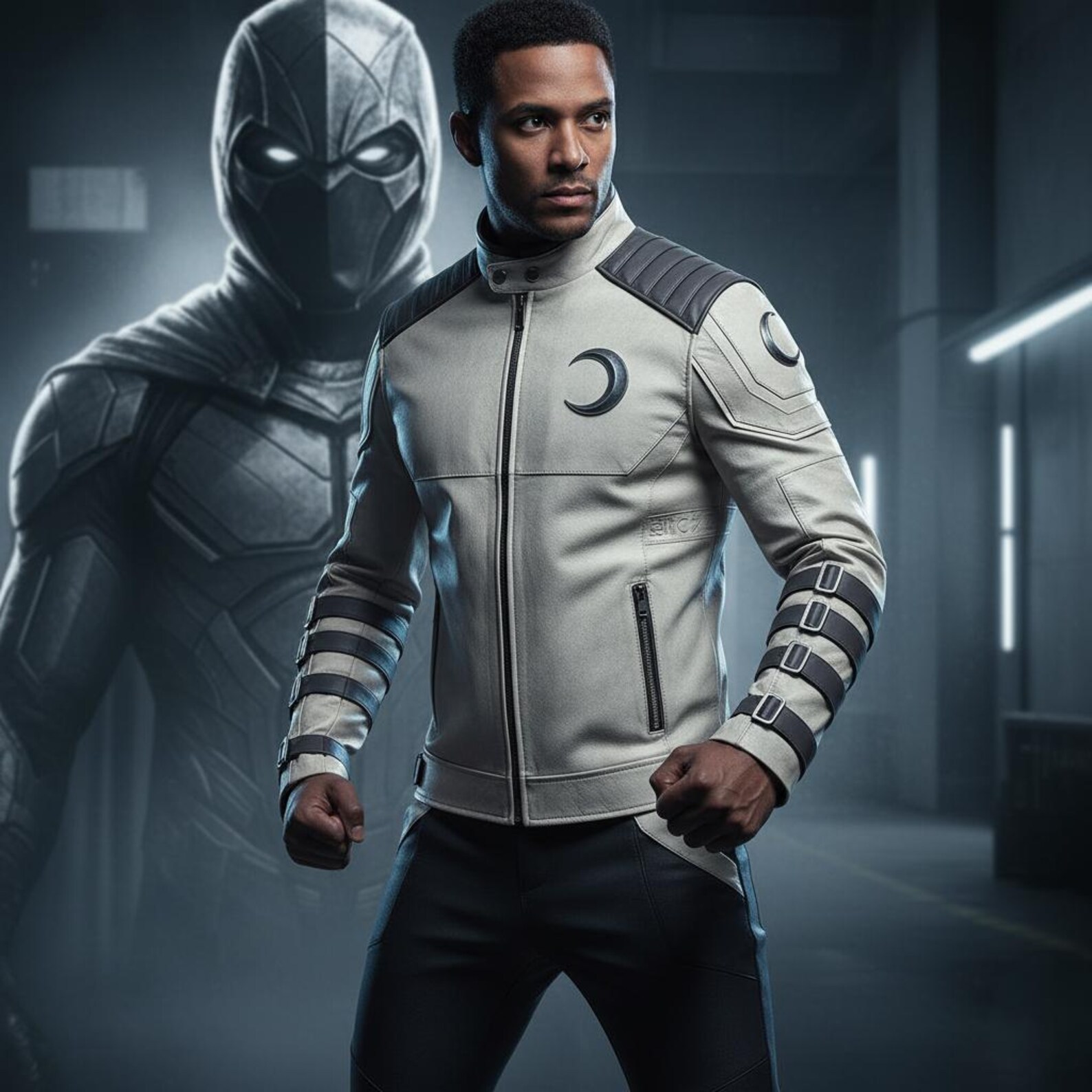 Moon Knight Inspired Leather Jacket | White Grey Hero Style | Handmade ...