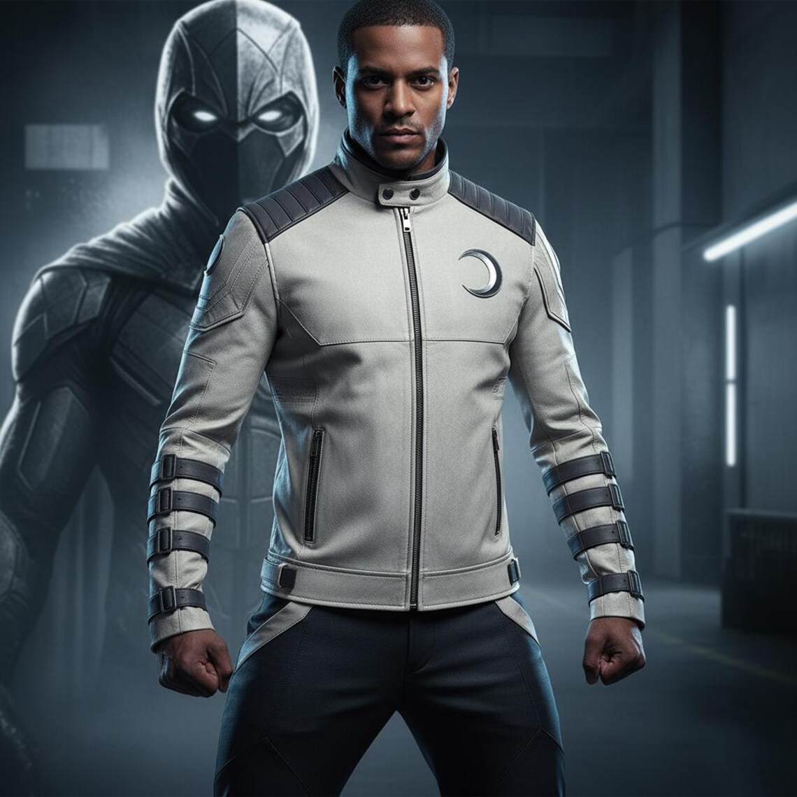 Moon Knight Inspired Leather Jacket | White Grey Hero Style | Handmade ...
