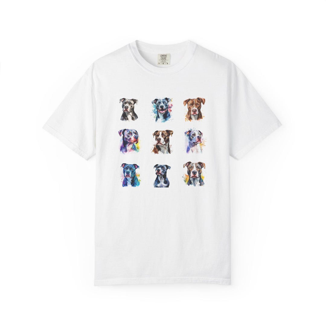 Colorful Pitbull Portraits T-shirt | Watercolor Pitty Grid Tshirt - Etsy