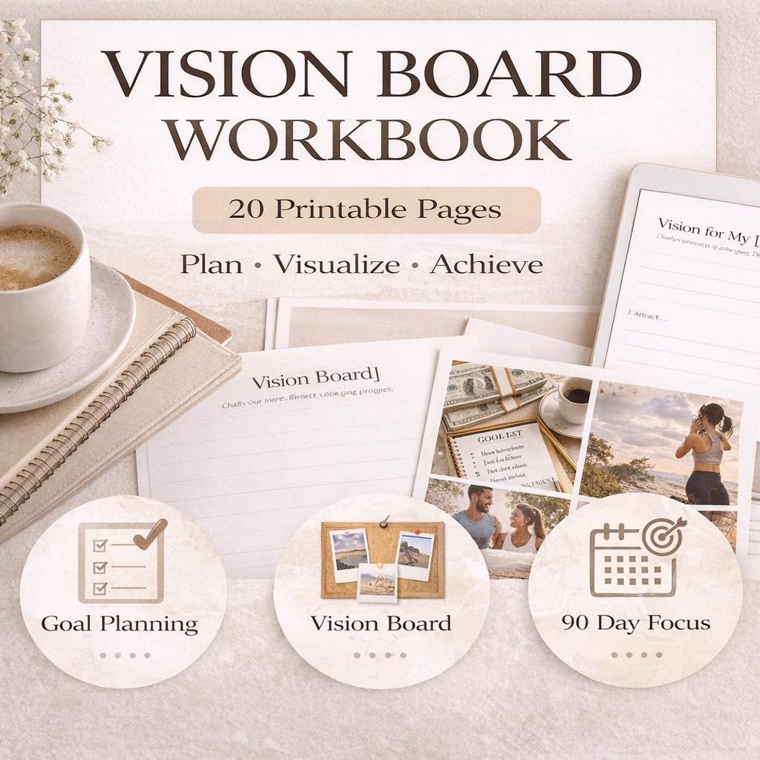 Vision Board Workbook Printable | Goal Setting Planner PDF (instant ...