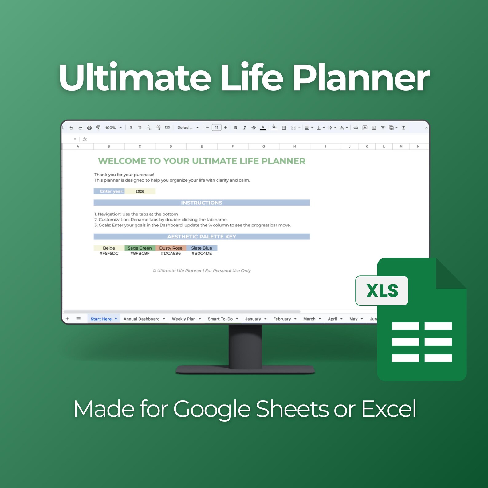 Ultimate Life Planner Spreadsheet Template | Digital Organizer & Goal ...