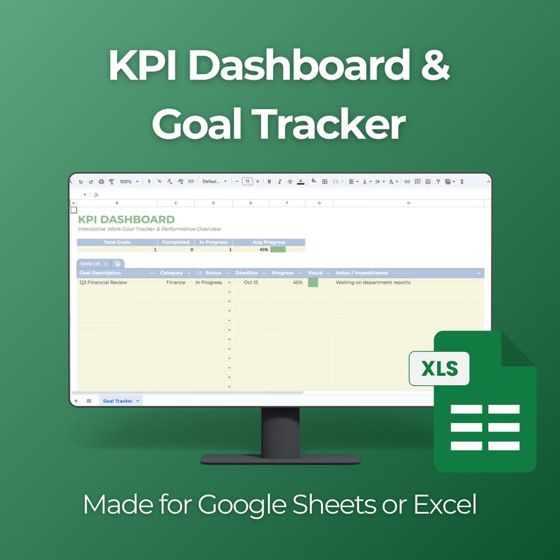KPI Dashboard & Goal Tracker Spreadsheet Template | Project Planner ...