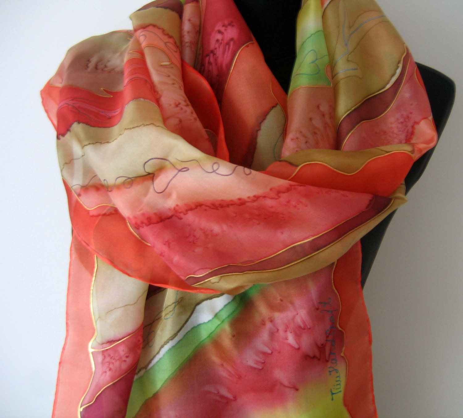 Orange Green Sandy Hand Painted Silk Scarf for Ladies. - Etsy