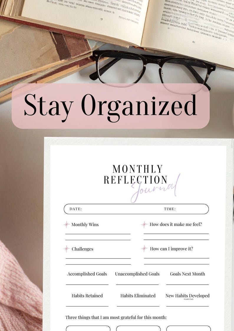 Monthly Reflection Page | Undated Print-only | Notes & Goals - Etsy