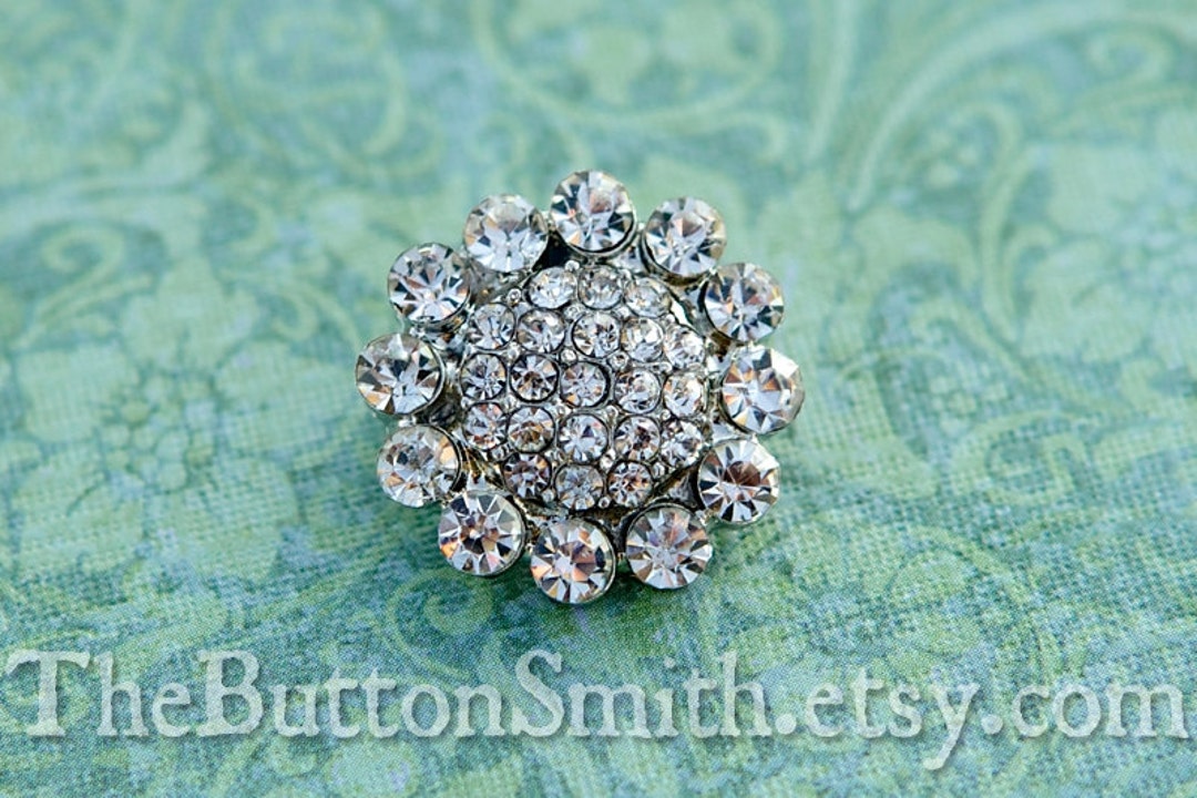 5 to 20 Piece Crystal Rhinestone Buttons 20mm RS-012 in Silver Finish ...