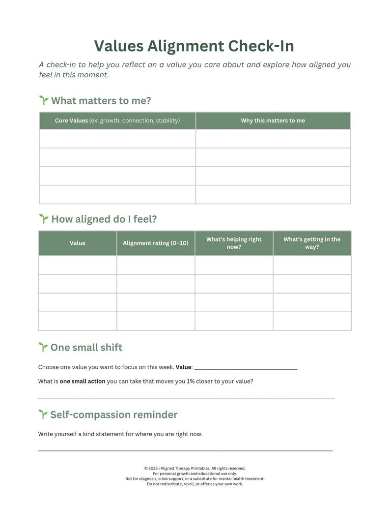 Values Worksheet Bundle | Therapy Worksheets ACT Tools | Values ...