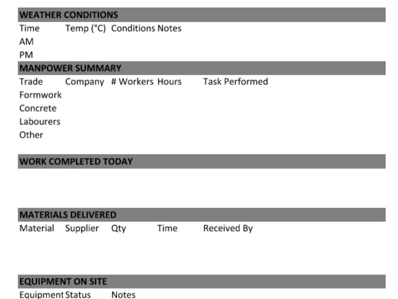 Daily Construction Site Log Template | Excel & Printable PDF ...