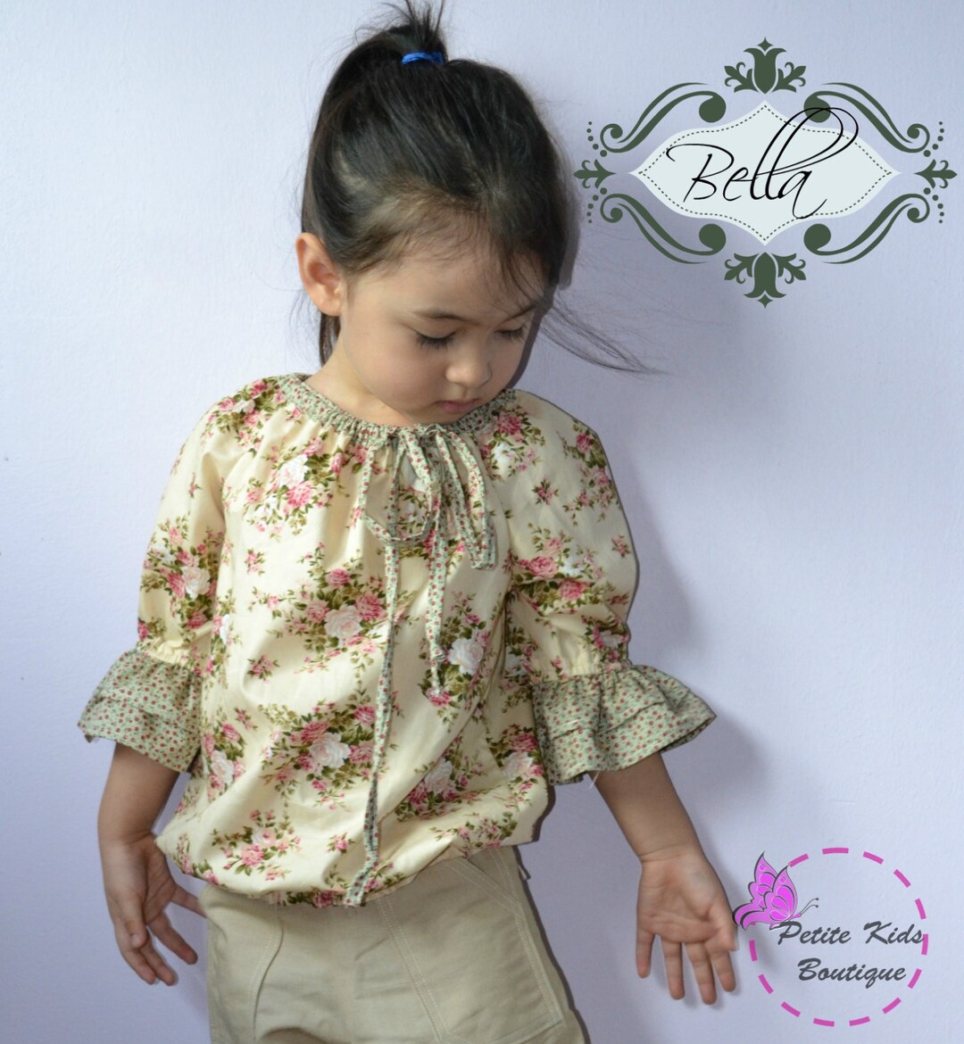 Bella Blouse for Girls 12M-10Y PDF Pattern & Instructions -3/4 Sleeves ...