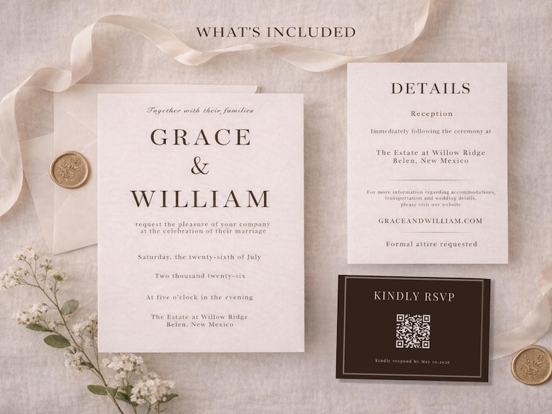 Editable Formal Wedding Invitation Suite | Classic Minimal Wedding ...